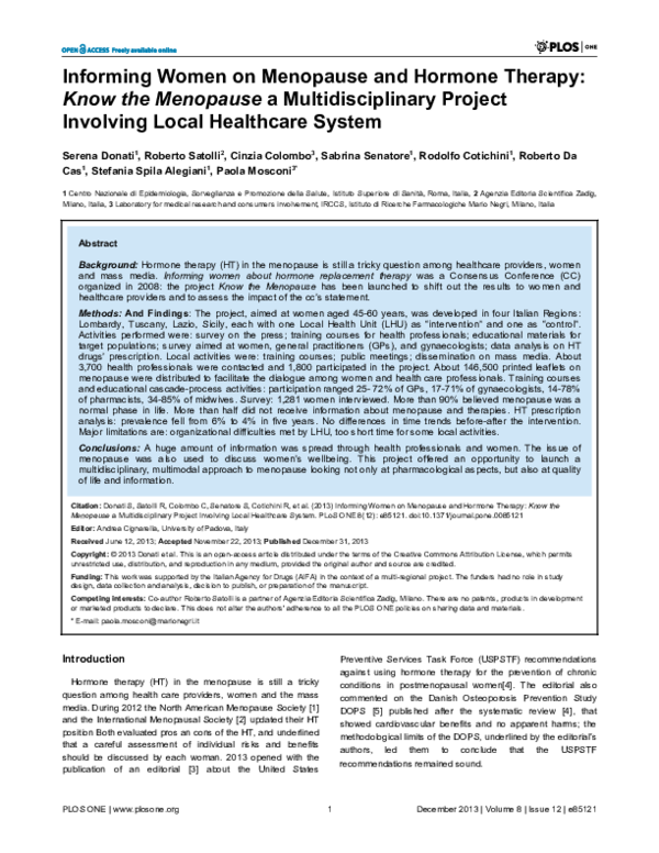 (PDF) Informing Women on Menopause and Hormone Therapy: Know the ...