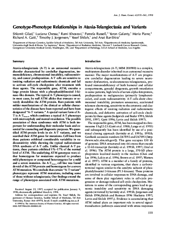 (PDF) Genotype-Phenotype Relationships in Ataxia-Telangiectasia and Variants