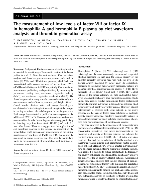 (PDF) The measurement of low levels of factor VIII or factor IX in ...