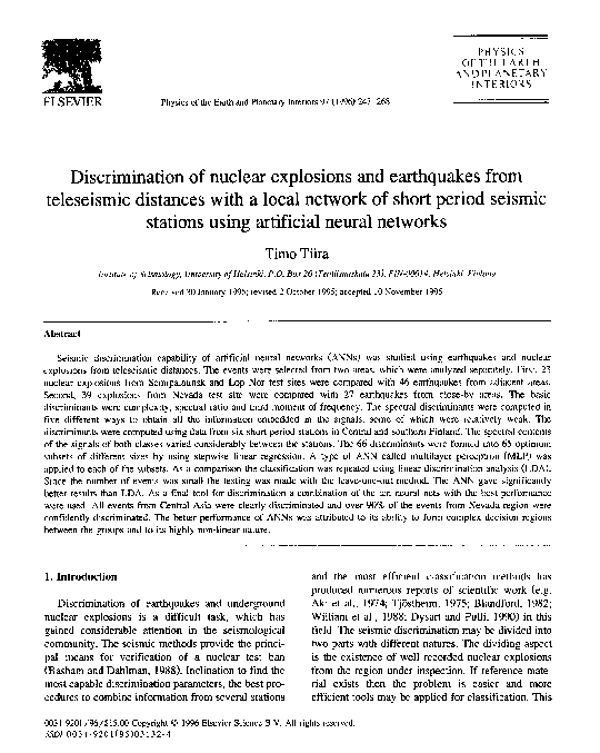 (PDF) Discrimination of nuclear explosions and earthquakes from teleseismic distances with a ...