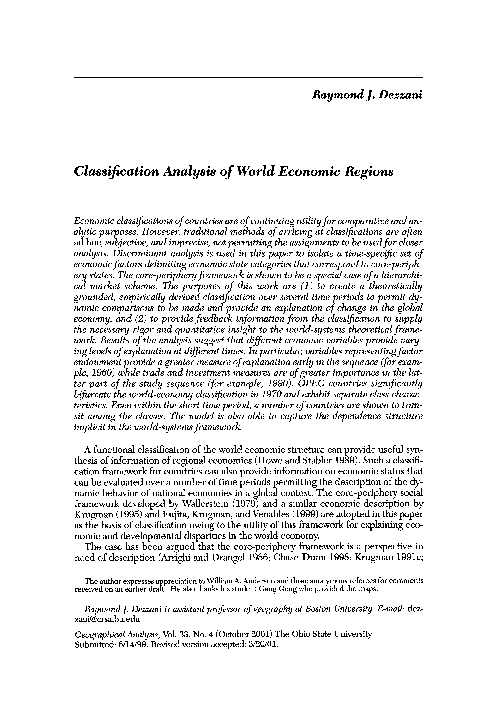 (PDF) Classification Analysis of World Economic Regions
