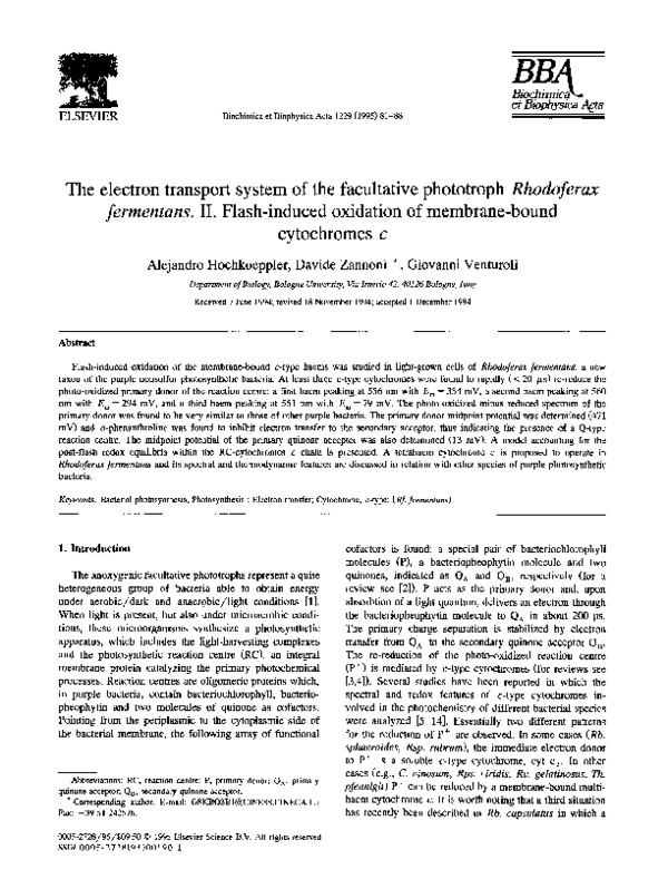 (PDF) The electron transport system of the facultative phototroph ...