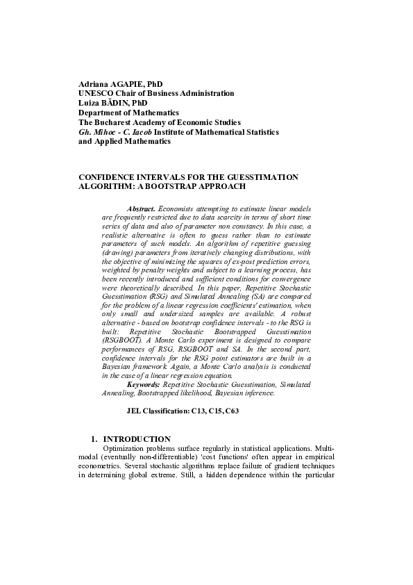 (PDF) Confidence Intervals for the Guesstimation Algorithm: A Bootstrap Approach