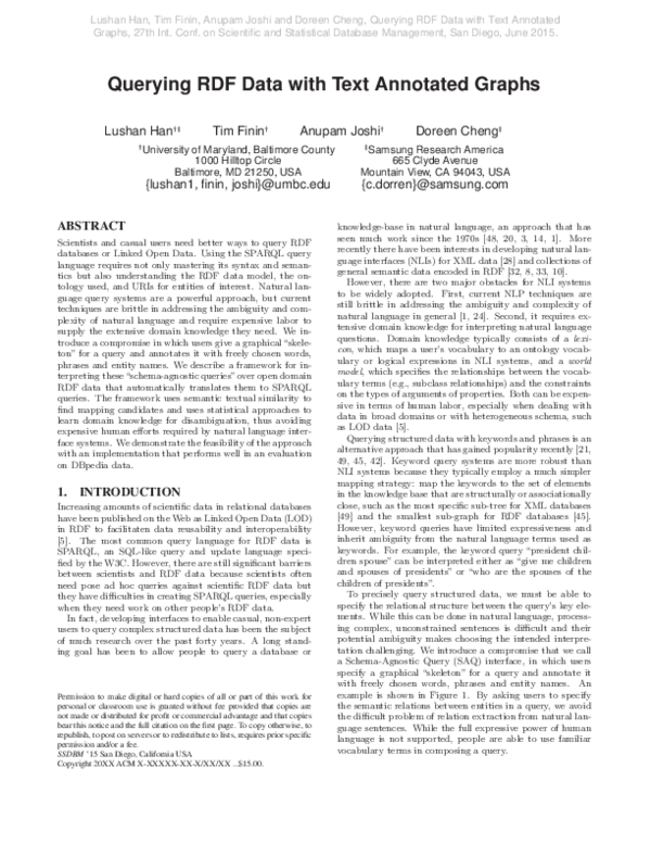 Pdf Querying Rdf Data With Text Annotated Graphs Lushan Han And Tim Finin