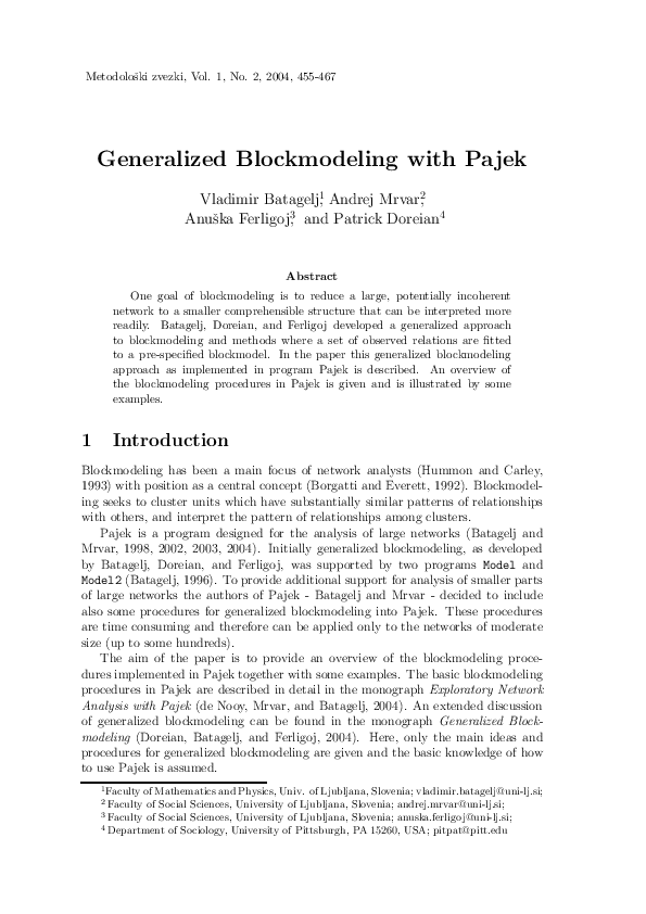 (PDF) Generalized blockmodeling with Pajek