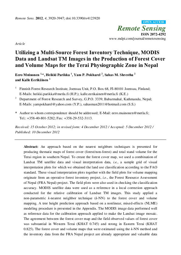 (PDF) Utilizing a Multi-Source Forest Inventory Technique, MODIS Data ...
