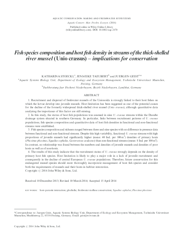 (PDF) Fish species composition and host fish density in streams of the ...