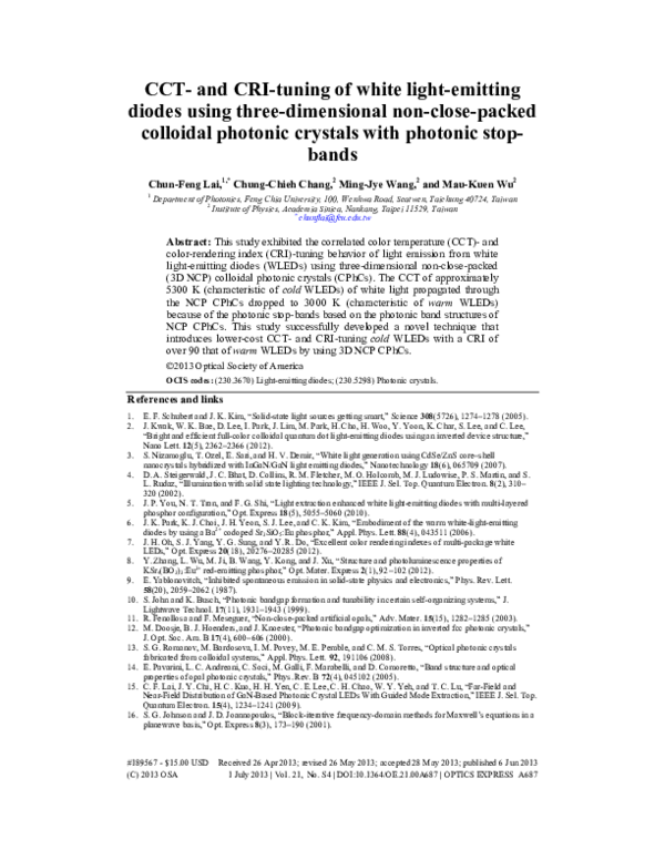 (PDF) CCT- and CRI-tuning of white light-emitting diodes using three ...