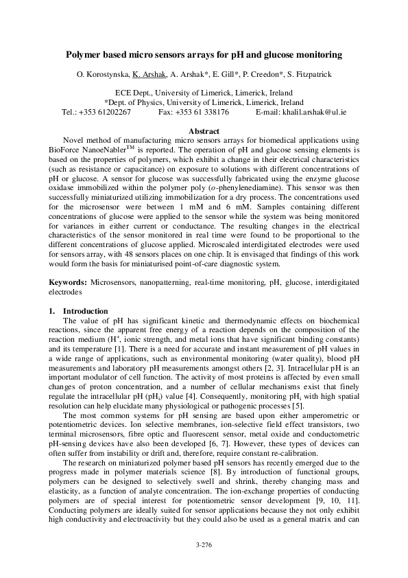 (PDF) Polymer Based Micro Sensors Arrays for Ph and Glucose Monitoring