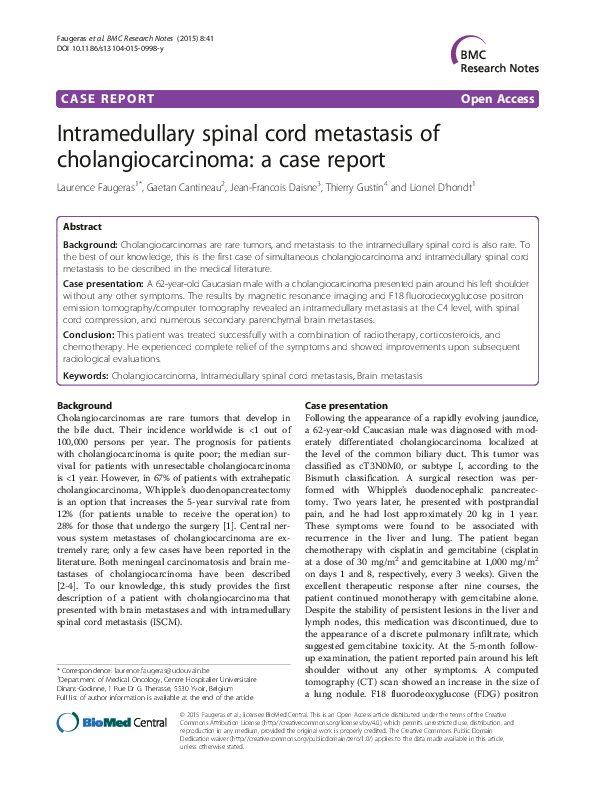 (PDF) Intramedullary spinal cord metastasis of cholangiocarcinoma: a case report