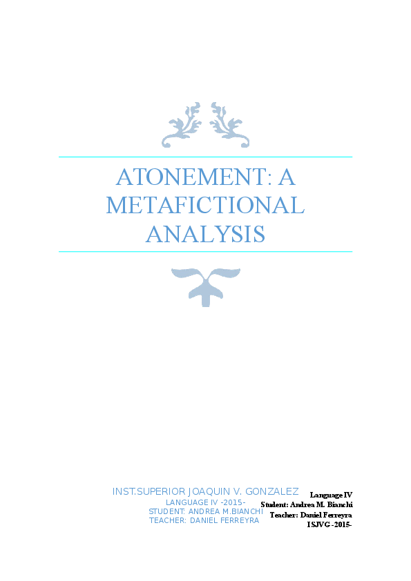 (DOC) ATONEMENT: A METAFICTIONAL ANALYSIS