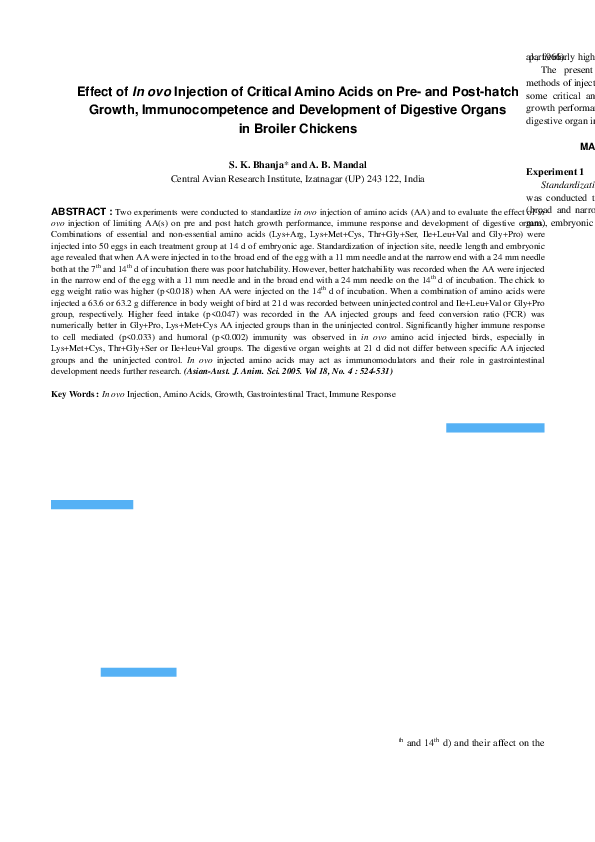 (PDF) In ovo injection of critical amino acids on pre and post-hatch growth, immunocompetence ...