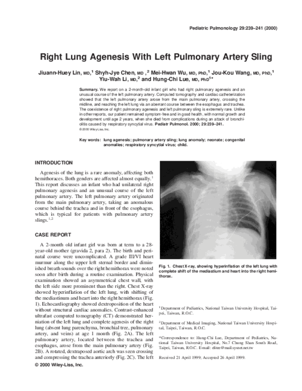 (PDF) Right lung agenesis with left pulmonary artery sling