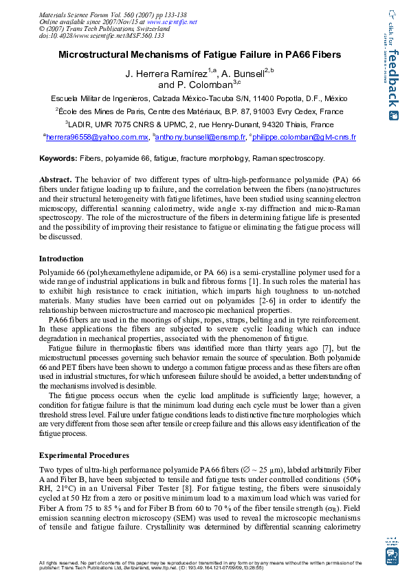 (PDF) Microstructural Mechanisms of Fatigue Failure in PA66 Fibers