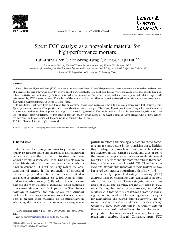 (PDF) Spent FCC catalyst as a pozzolanic material for high-performance ...