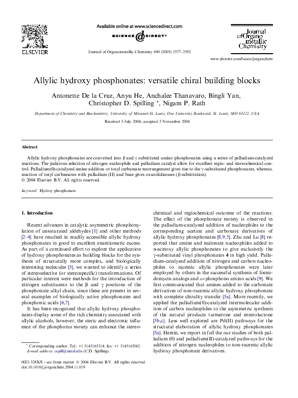 (PDF) Allylic hydroxy phosphonates: versatile chiral building blocks