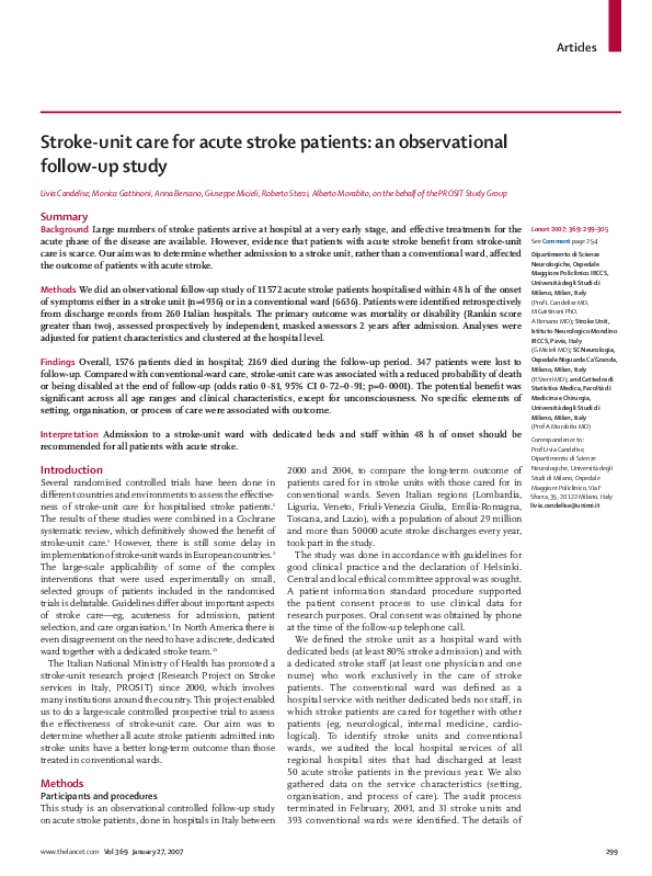 (PDF) Stroke Unit Care for Acute Stroke Patients: An Observational ...