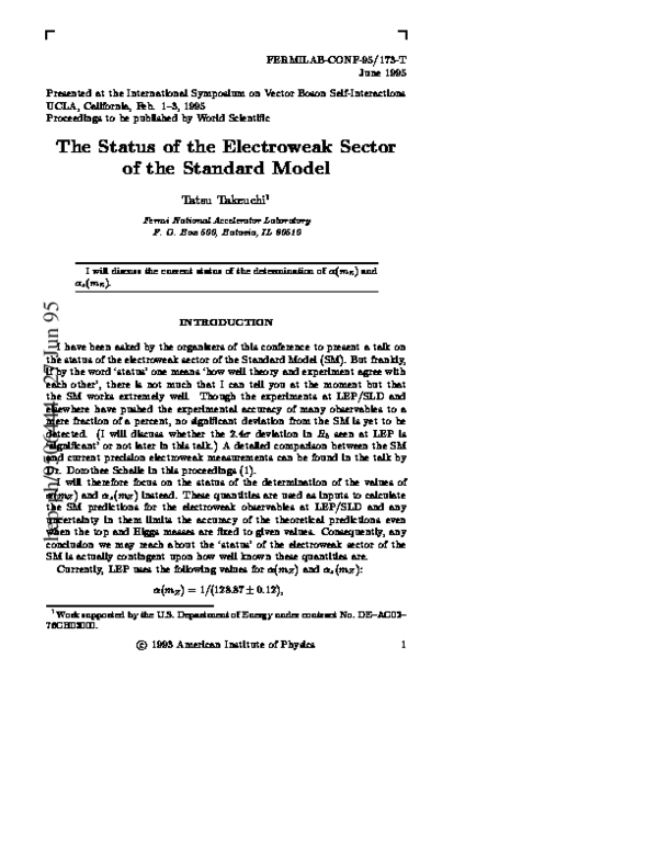 (PDF) The status of the electroweak sector of the standard model