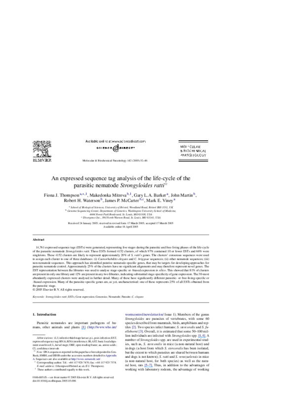 (PDF) An expressed sequence tag analysis of the life-cycle of the ...