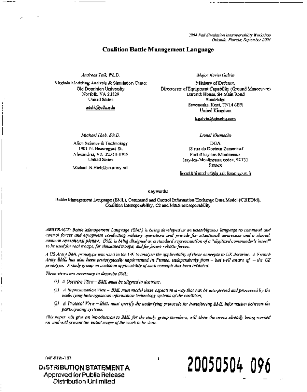 (PDF) Coalition Battle Management Language