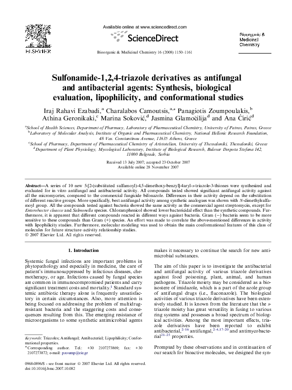 (PDF) Sulfonamide-1,2,4-triazole derivatives as antifungal and antibacterial agents: Synthesis ...
