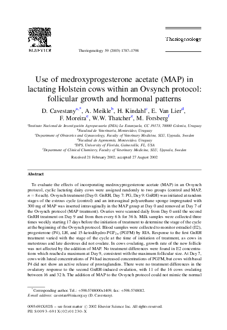 (PDF) Use of medroxyprogesterone acetate (MAP) in lactating Holstein cows within an Ovsynch ...