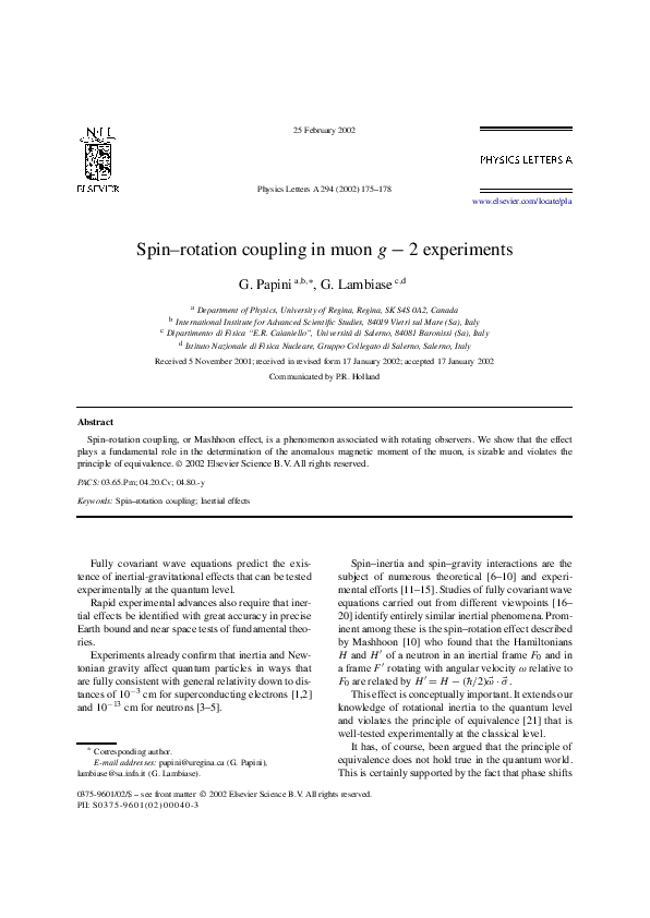 (PDF) Spin–rotation coupling in muon g−2 experiments