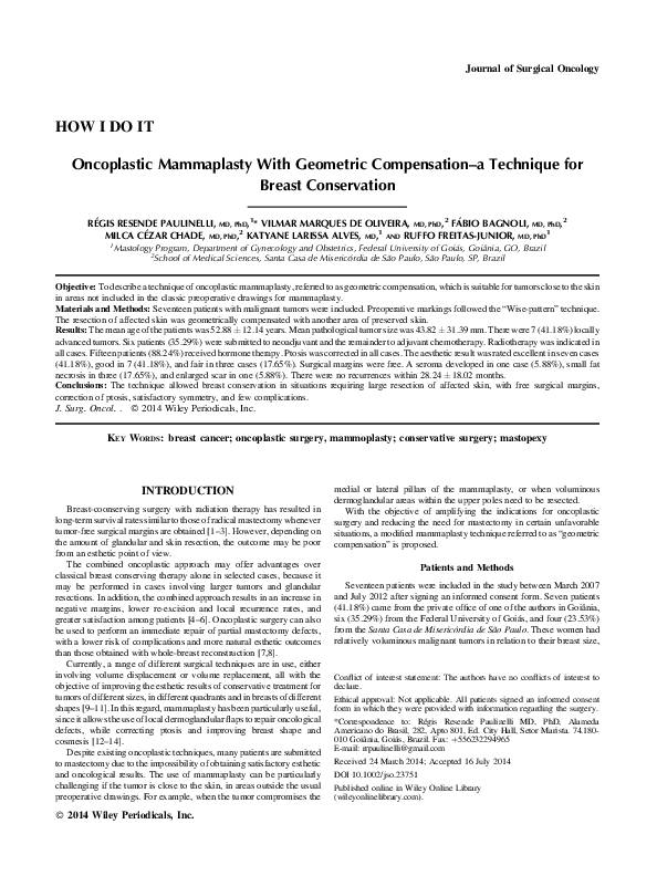 (PDF) Oncoplastic mammaplasty with geometric compensation-A technique ...