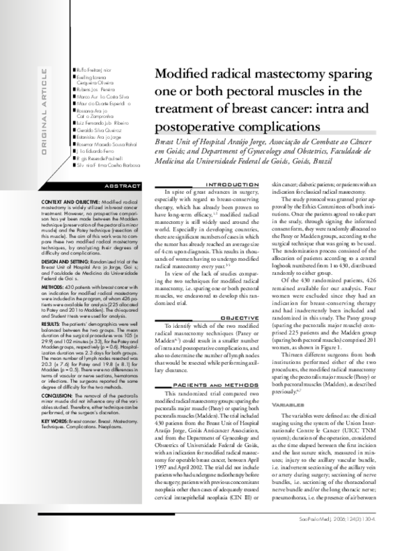 (PDF) Modified radical mastectomy sparing one or both pectoral muscles ...