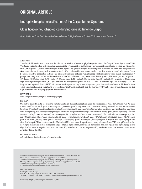 (PDF) Neurophysiological classification of the Carpal Tunnel Syndrome ...