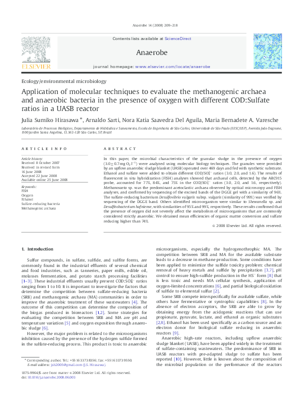 (PDF) Application of molecular techniques to evaluate the methanogenic archaea and anaerobic ...