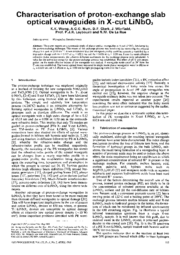 (PDF) Characterisation of proton-exchange slab optical waveguides in x-cut LiNbO3
