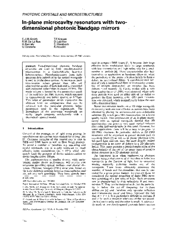 (PDF) In-plane microcavity resonators with two-dimensional photonic ...