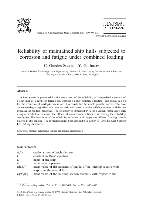 (PDF) Reliability of maintained ship hulls subjected to corrosion and fatigue under combined loading
