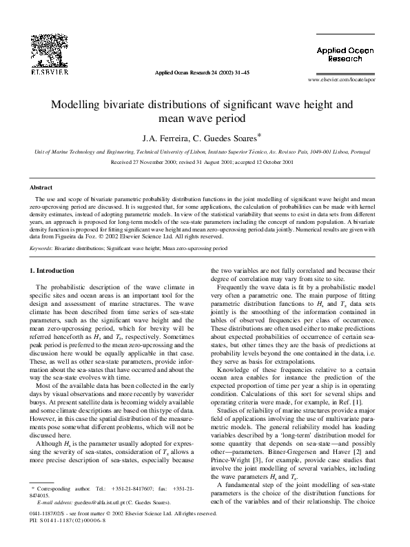 (PDF) Modelling bivariate distributions of significant wave height and ...