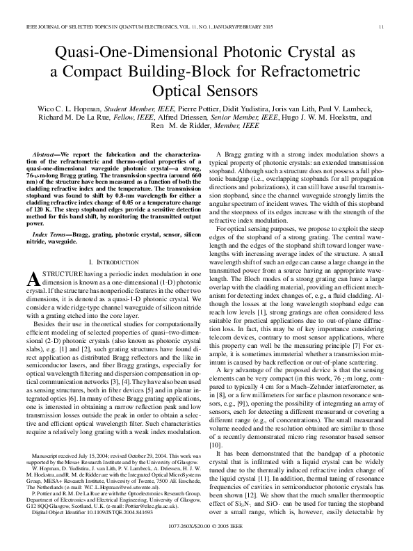 (PDF) Quasi-one-dimensional photonic crystal as a compact building-block for refractometric ...
