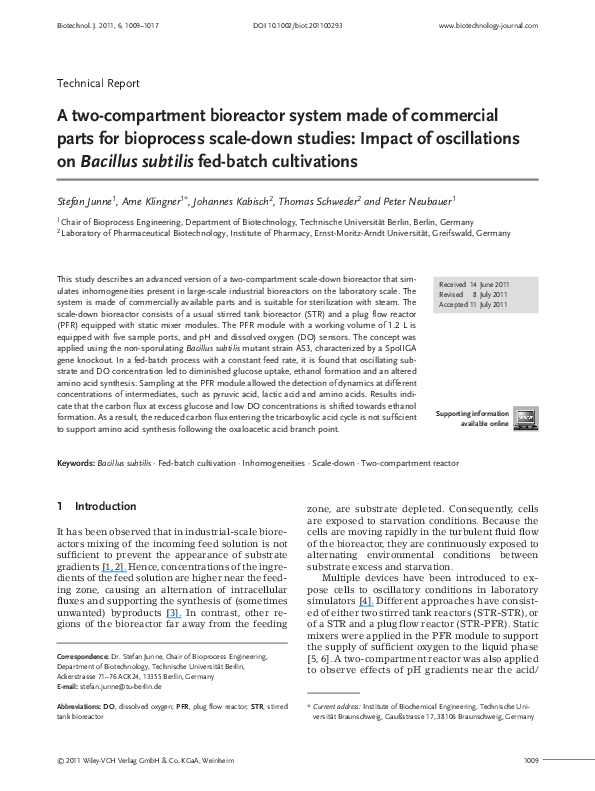 (PDF) A two-compartment bioreactor system made of commercial parts for bioprocess scale-down ...
