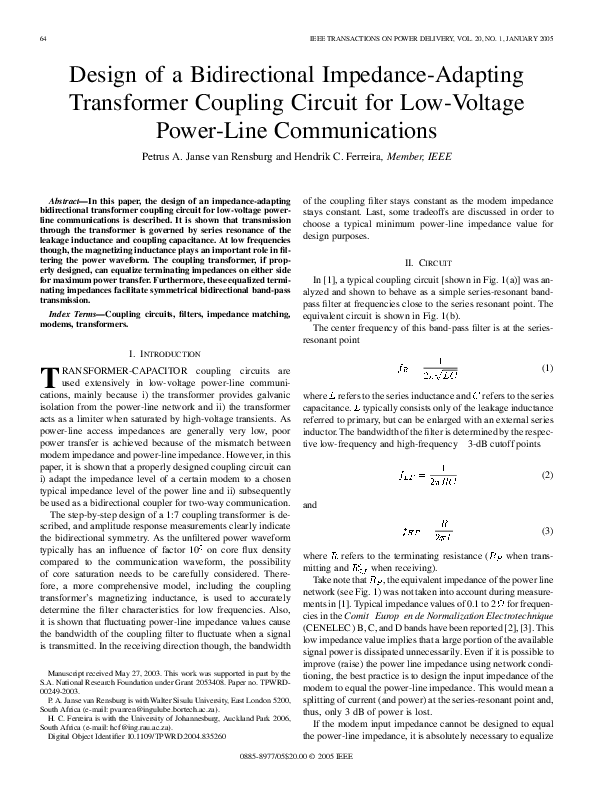 (PDF) Design of a Bidirectional Impedance-Adapting Transformer Coupling ...
