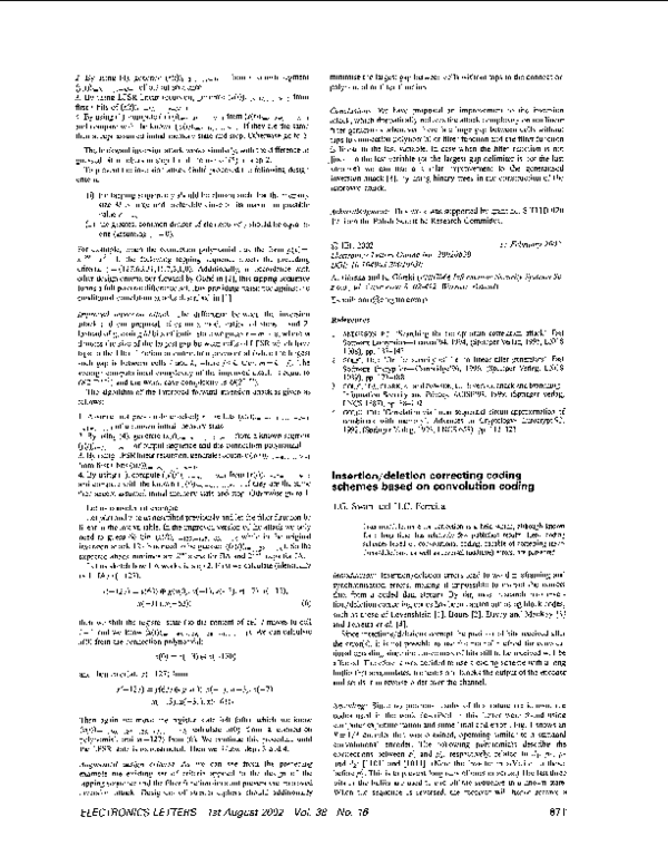 Pdf Insertion∕deletion Correcting Coding Schemes Based On Convolution 5435