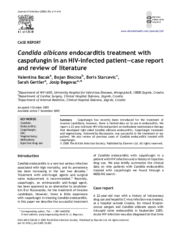 (PDF) Candida albicans endocarditis treatment with caspofungin in an ...
