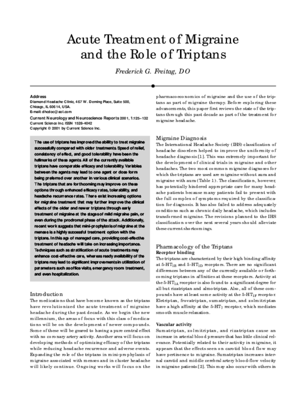 (PDF) Acute treatment of migraine and the role of triptans