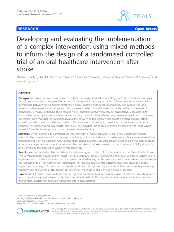 (PDF) Developing and evaluating the implementation of a complex intervention: using mixed ...