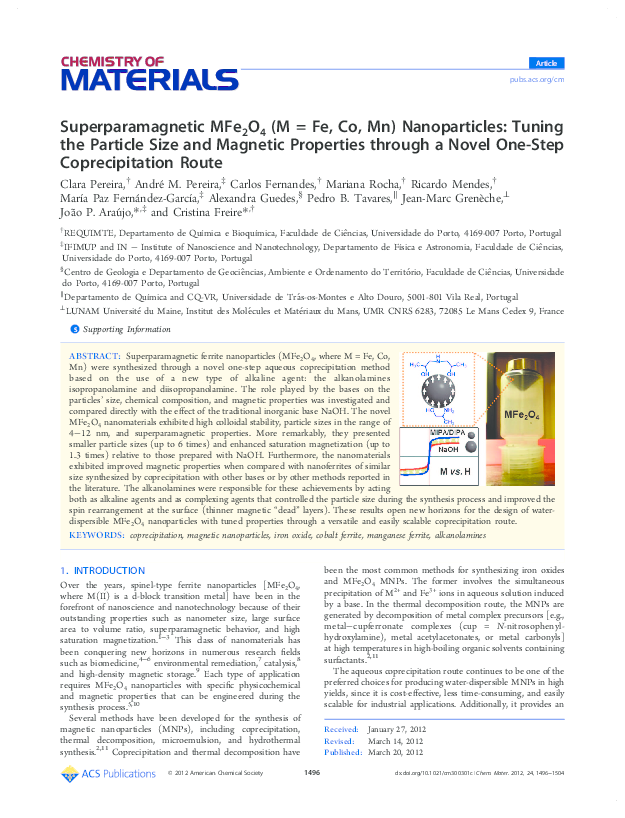 (PDF) Superparamagnetic MFe 2 O 4 (M = Fe, Co, Mn) Nanoparticles ...