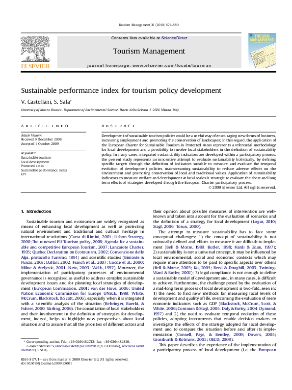 (PDF) Sustainable performance index for tourism policy development