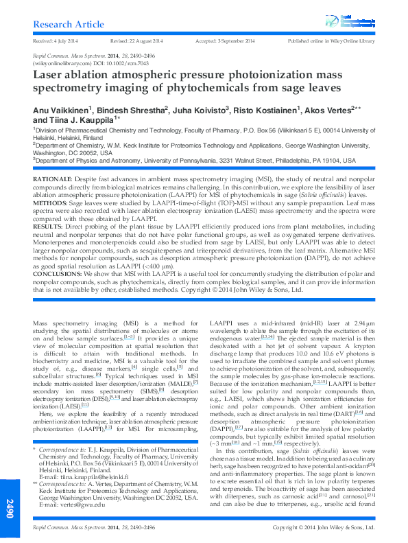 (PDF) Laser ablation atmospheric pressure photoionization mass ...