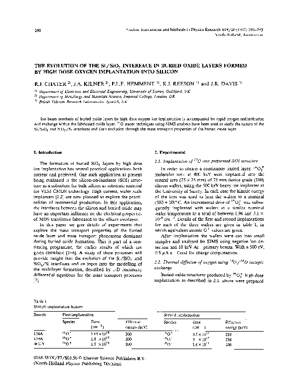 (PDF) The evolution of the Si/SiO2 interface in buried oxide layers ...