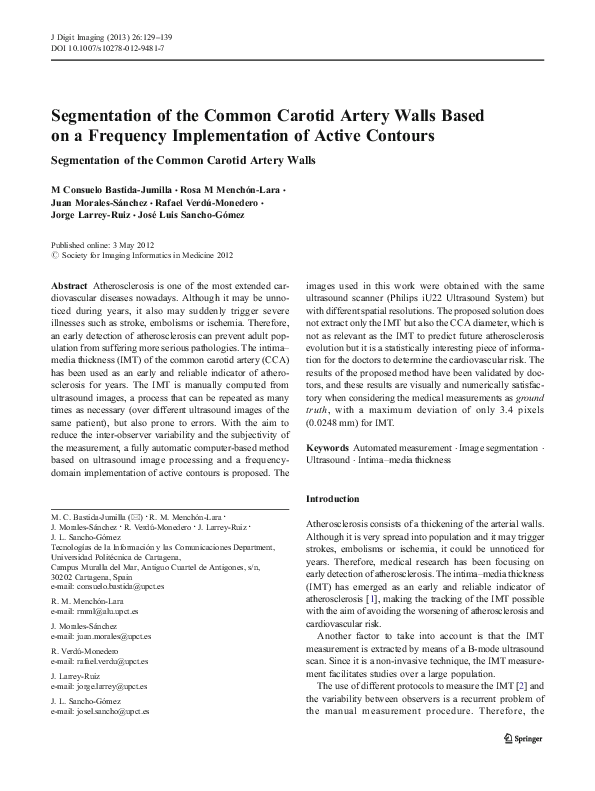 Pdf Segmentation Of The Common Carotid Artery Walls Based On A Frequency Implementation Of