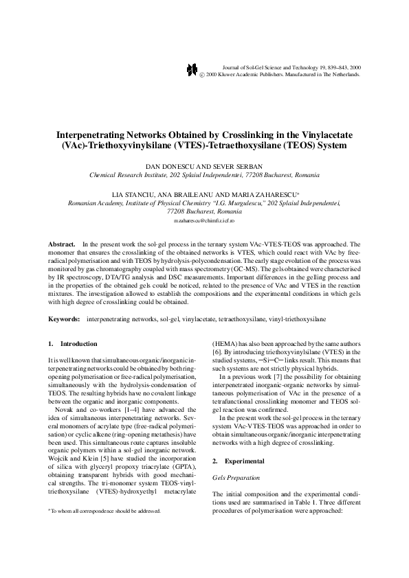 (PDF) Interpenetrating networks obtained by crosslinking in the ...