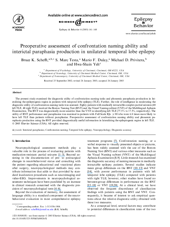 (PDF) Preoperative assessment of confrontation naming ability and ...