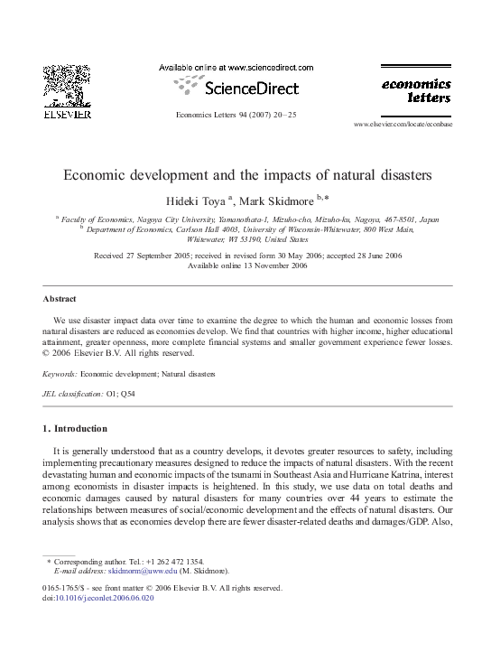 (PDF) Economic development and the impacts of natural disasters